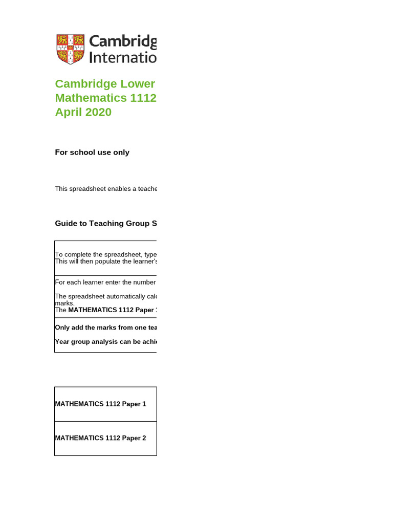 Cambridge Lower Secondary Math Marks Tracker | PDF | Worksheet ...