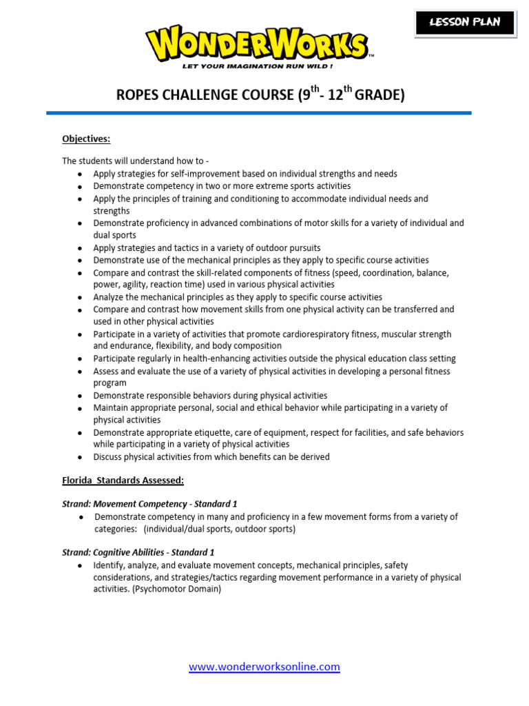 Ropes Challenge Course Lesson Plan | PDF | Physical Fitness | Physical ...