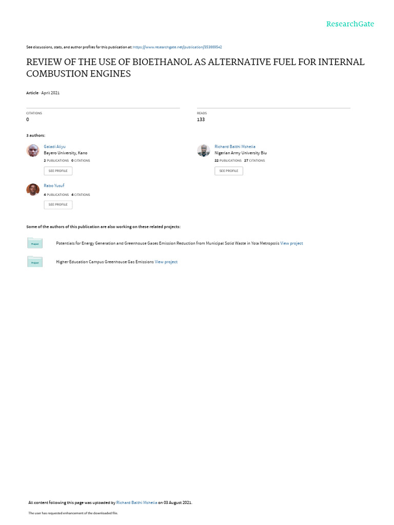 Review of The Use of Bioethanol As Alternative Fuel For Internal ...