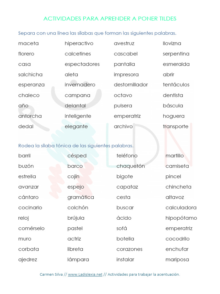 Ejercicio Tildes Agudas y Graves | PDF
