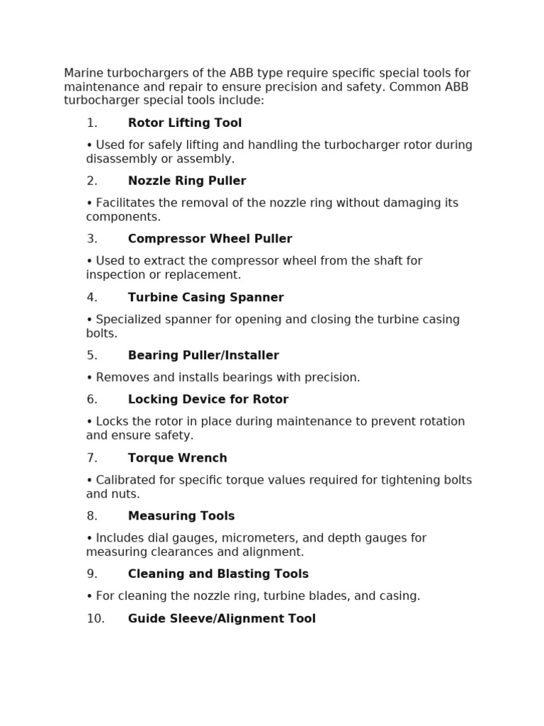 Essential Tools for ABB Turbocharger Repair | PDF
