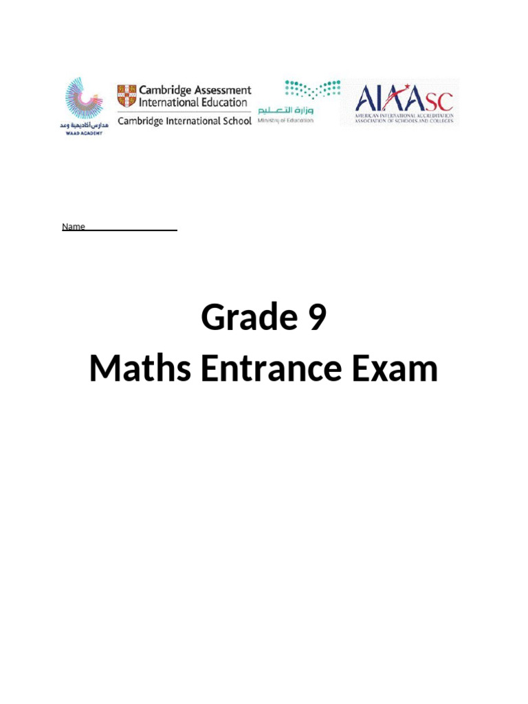 G9 Mathematics Entrance Exam NEW | PDF | Mathematics