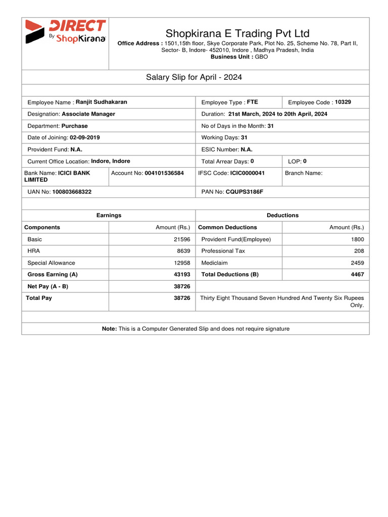 payslip april 2024 | PDF | Business | Economies