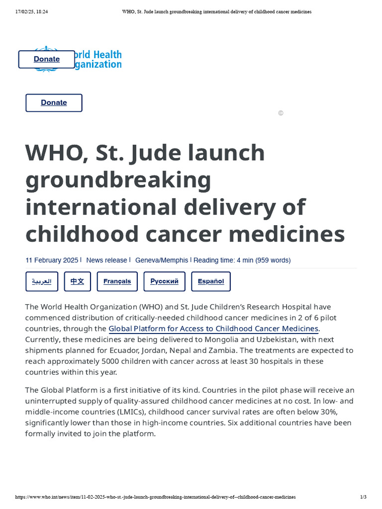 WHO and St. Jude Deliver Cancer Medicines | PDF | World Health ...