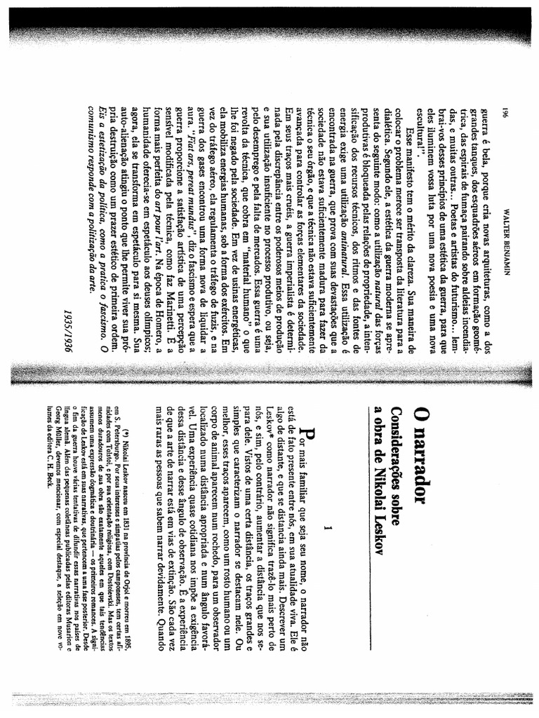 Walter Benjamin - O Narrador | PDF