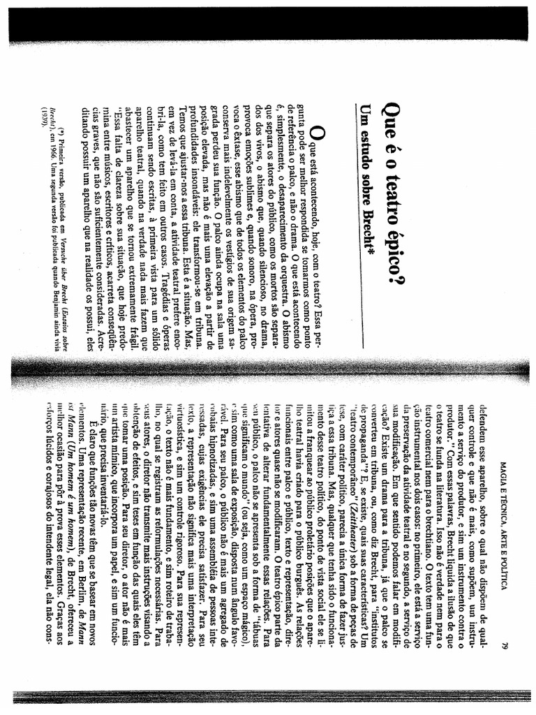 Walter Benjamin - O Que É o Teatro Épico | PDF