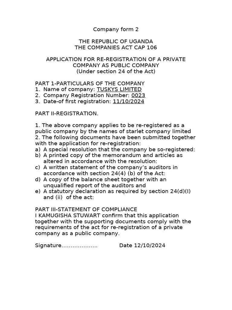 Re-Registration of A Private Company Into A Public Company-1-1 | PDF