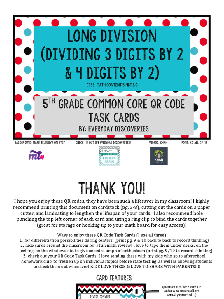 5th Grade Long Division QR Task Cards | PDF | Decimal | Elementary ...