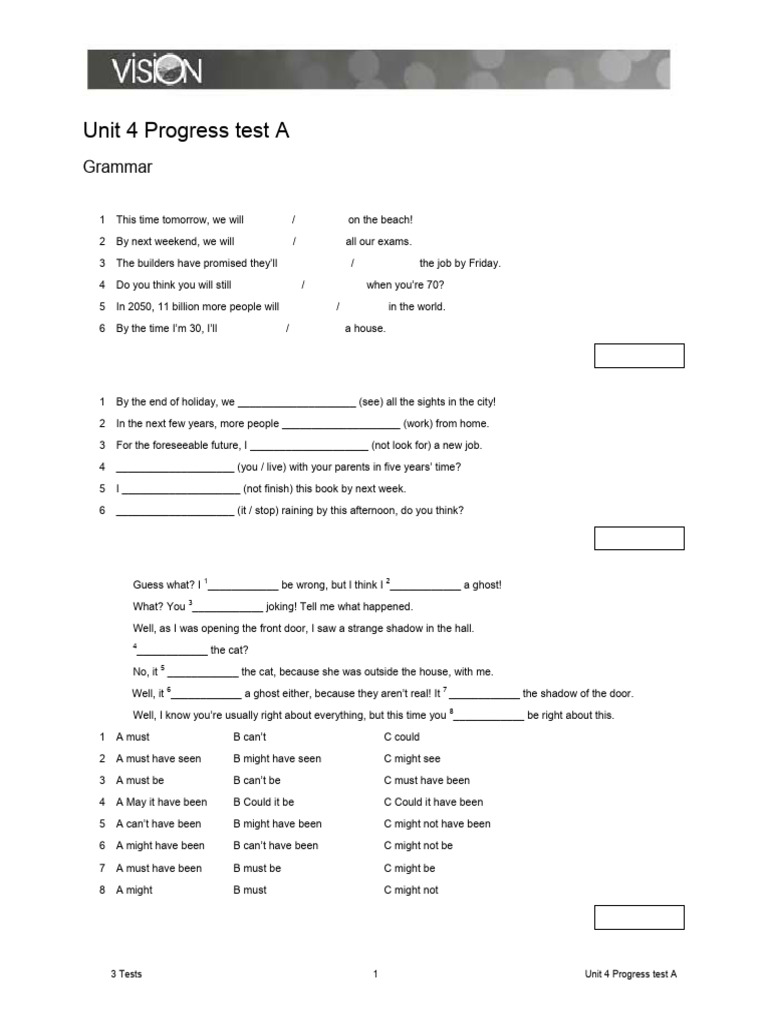 Vision 3 Unit 4 Progress Test A | PDF