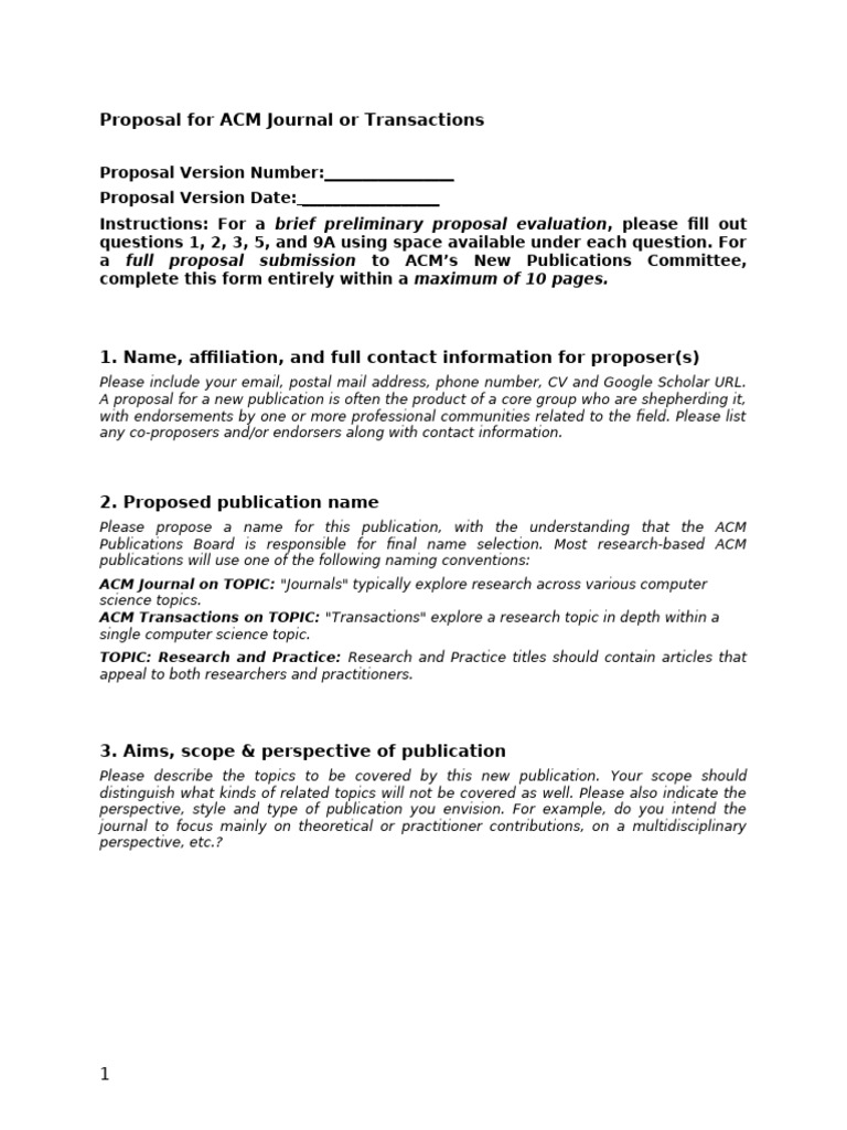 Completed Proposal Form | PDF | Association For Computing Machinery ...