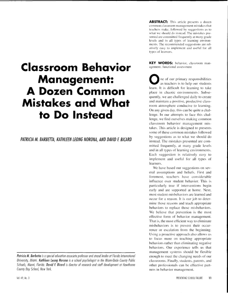 Classroom Behavior Management | PDF