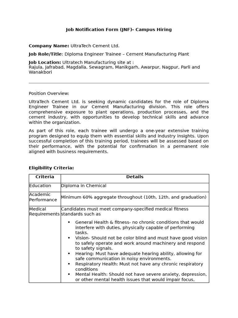 Job Notification Form - Chemical | PDF