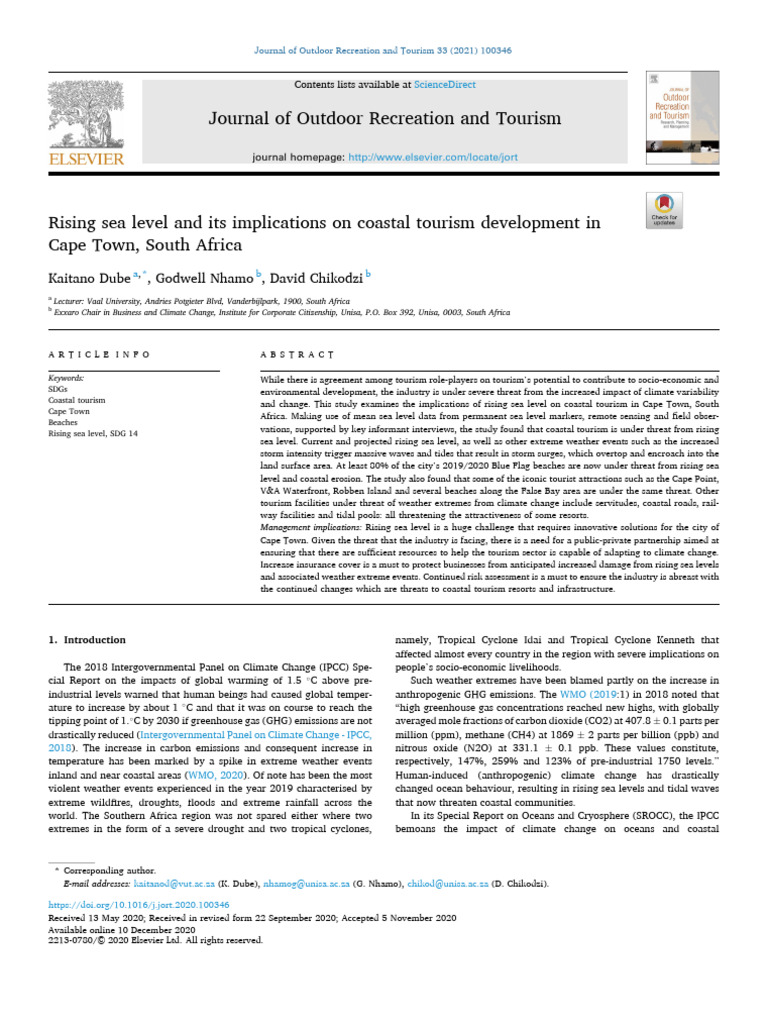 Journal of Outdoor Recreation and Tourism: Kaitano Dube, Godwell Nhamo ...