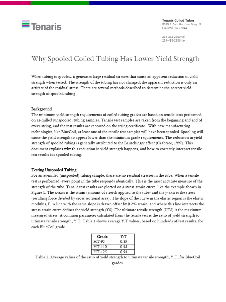 Spooled Tubing Yield Strength | PDF | Strength Of Materials ...