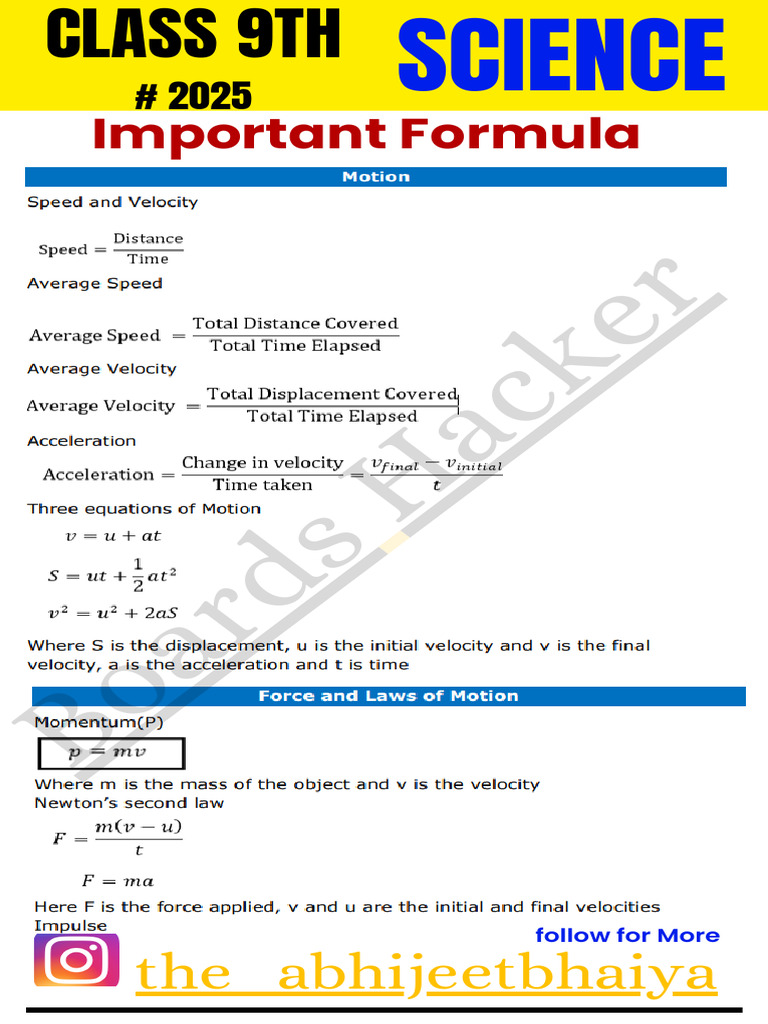 Science Formula 9th | PDF