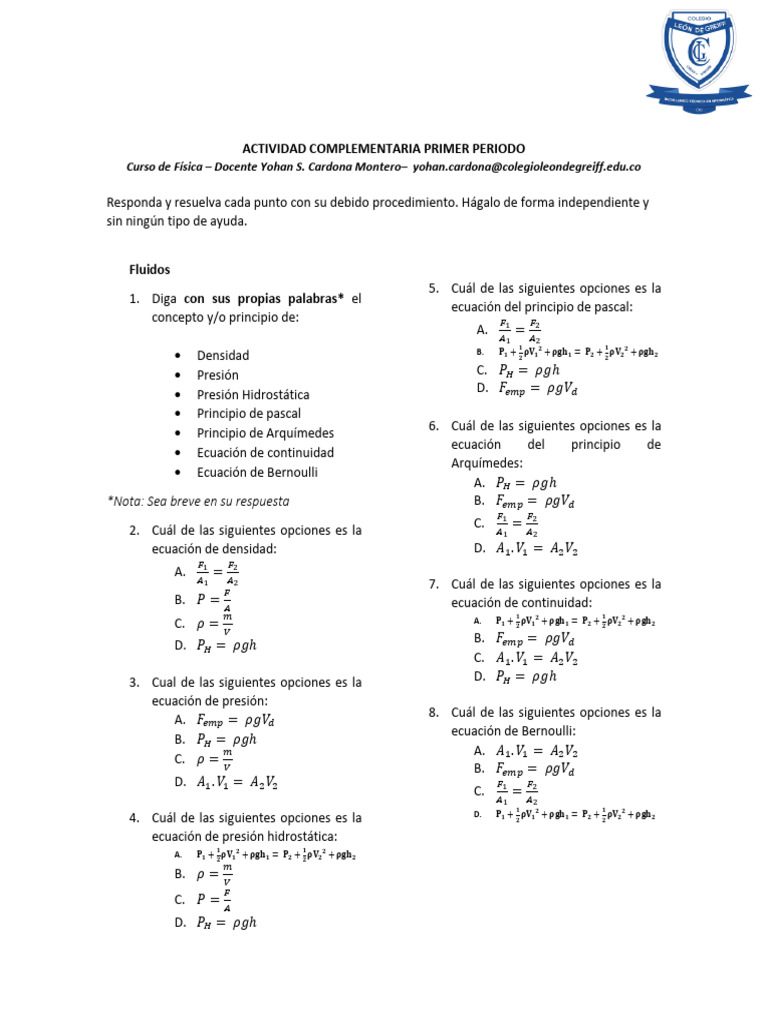 3. Actividad Complementaria 11 | PDF | Física | Mecánica de fluidos