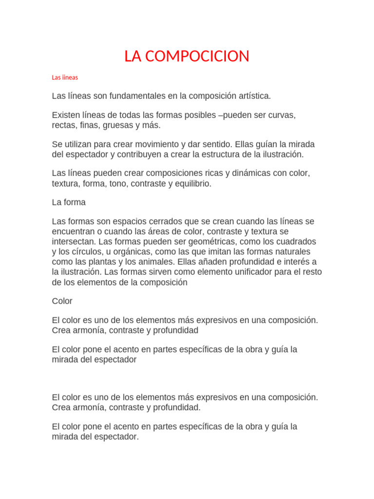 La Compocicion | PDF | Composición (artes visuales) | Color
