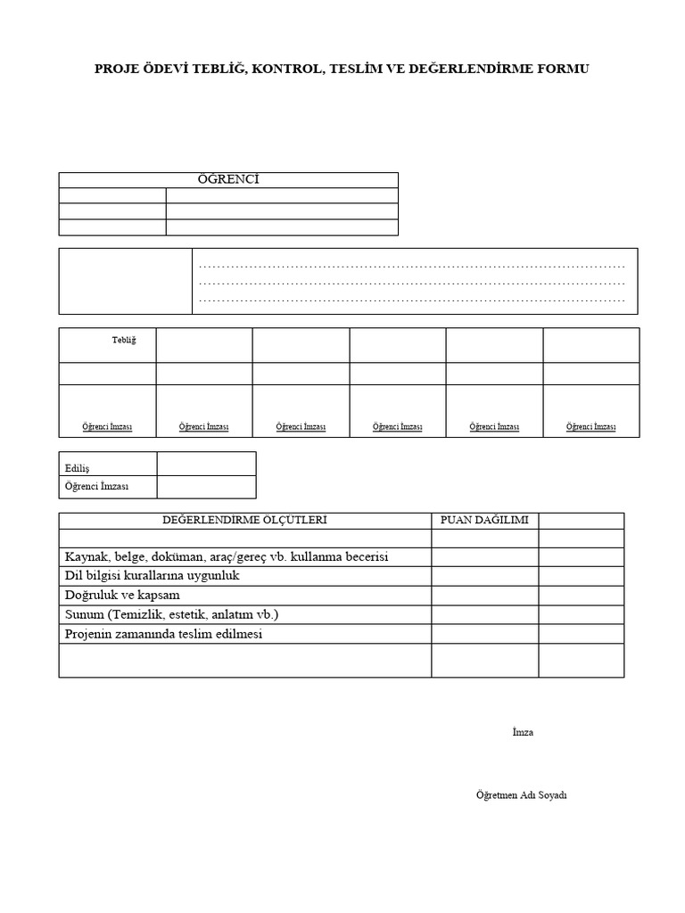 Proje Odevi Takip Formu PDF INDIR... | PDF