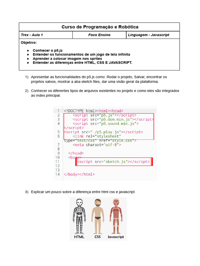 Plano de Aula Trex - 01 | PDF | Script Java | Imagem
