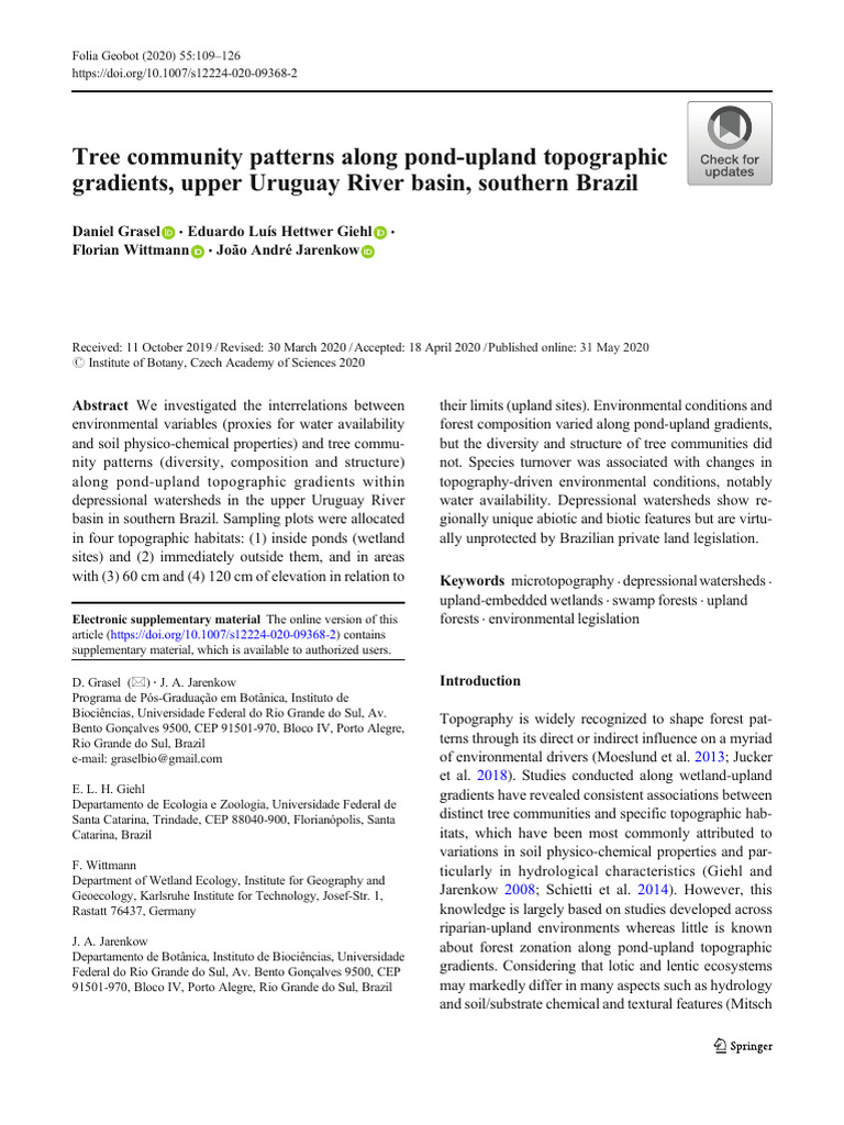 2020 - Tree Community Patterns Along Pond-Upland Topographic Gradients ...