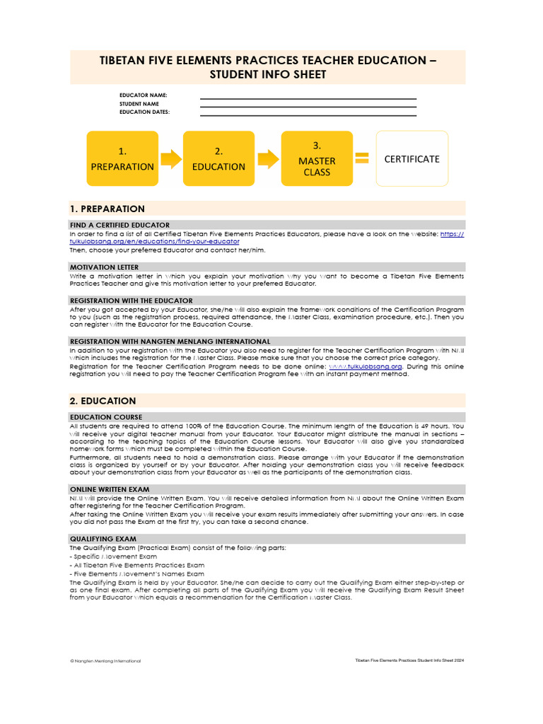 Tibetan Five Elements Practices Teacher Education Student Info Sheet | PDF | Teachers ...