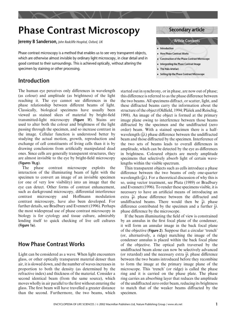 Phase Contrast Micros | PDF | Microscopy | Microscope