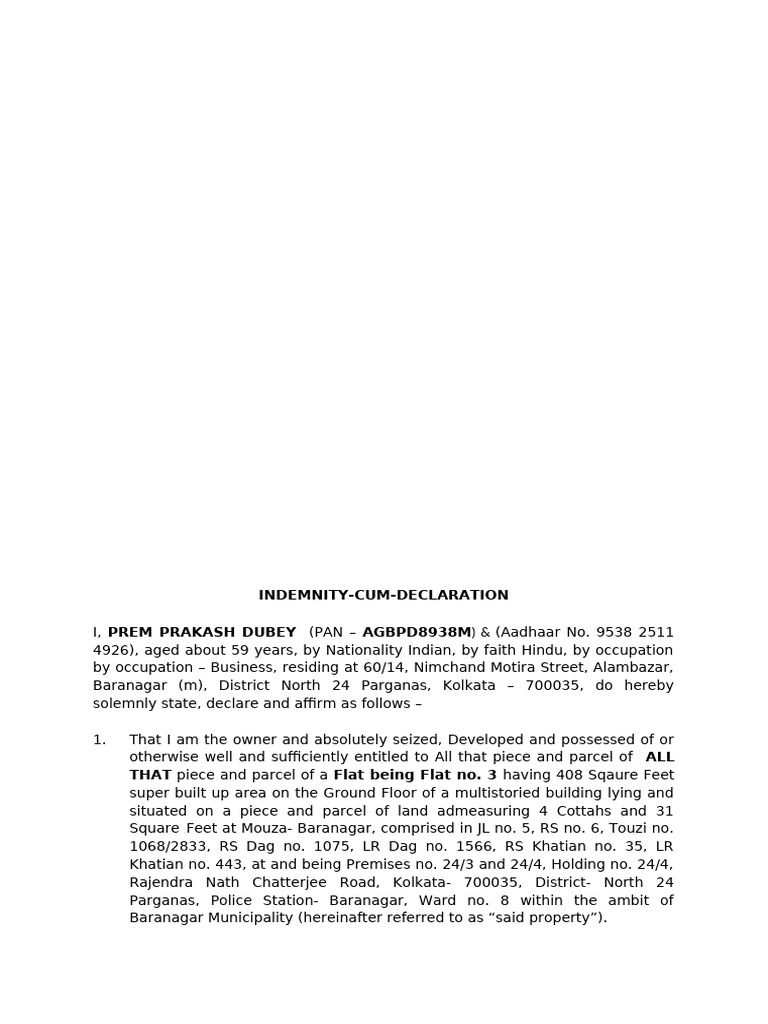 Declaration For Updated Tax Receipt & Khajna Dakhila & Residential Use of Land by The Seller-APP ...