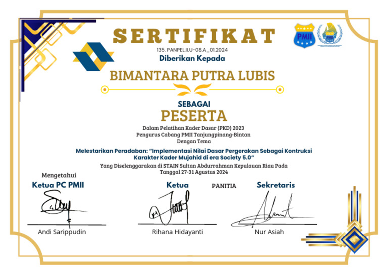 Sertifikat PKD BIMA | PDF