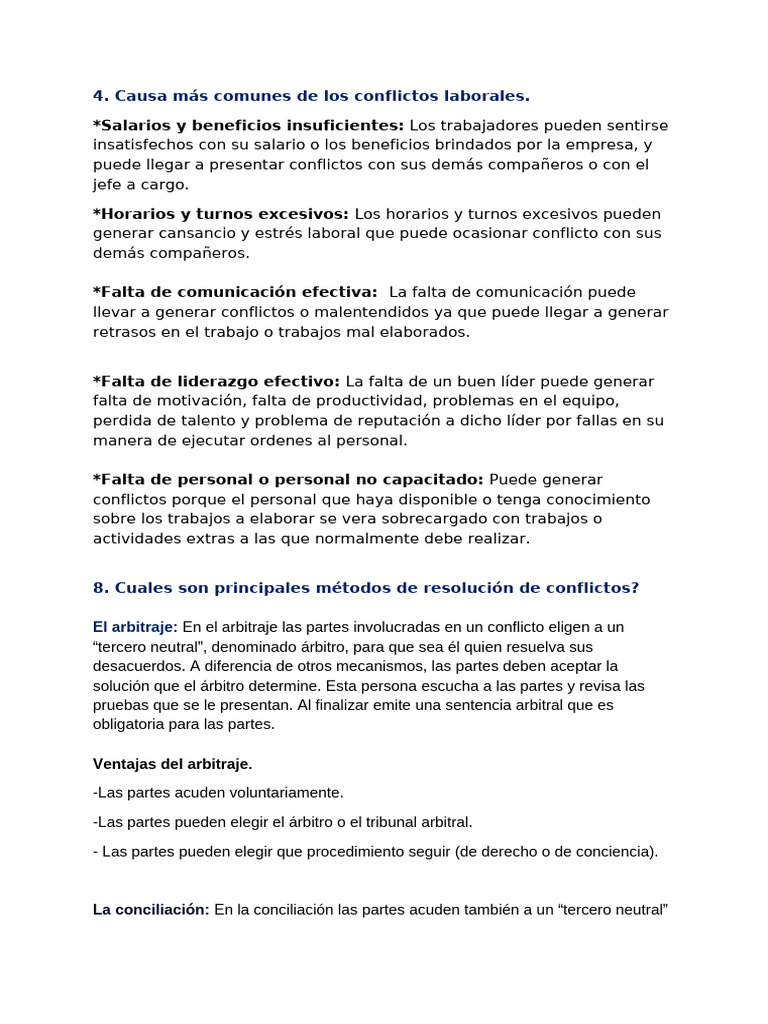 Preguntas 4 y 8 Resolucion de Conflictos | PDF | Arbitraje | Mediación