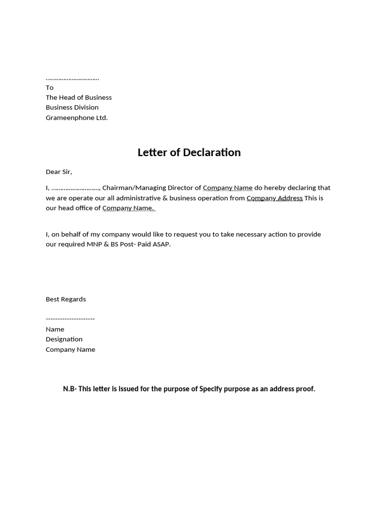 Address Declaration Letter Sample | PDF