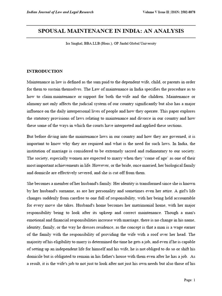 Spousal Maintainence in India An Analysis | PDF | Alimony | Marriage