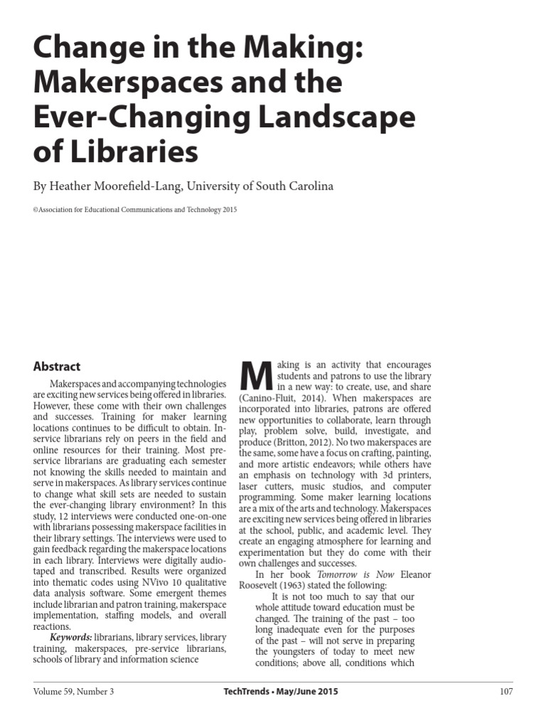 Change in The Making Makerspaces and The Ever Changing Landscape of Libraries Moorefield Lang 15 ...