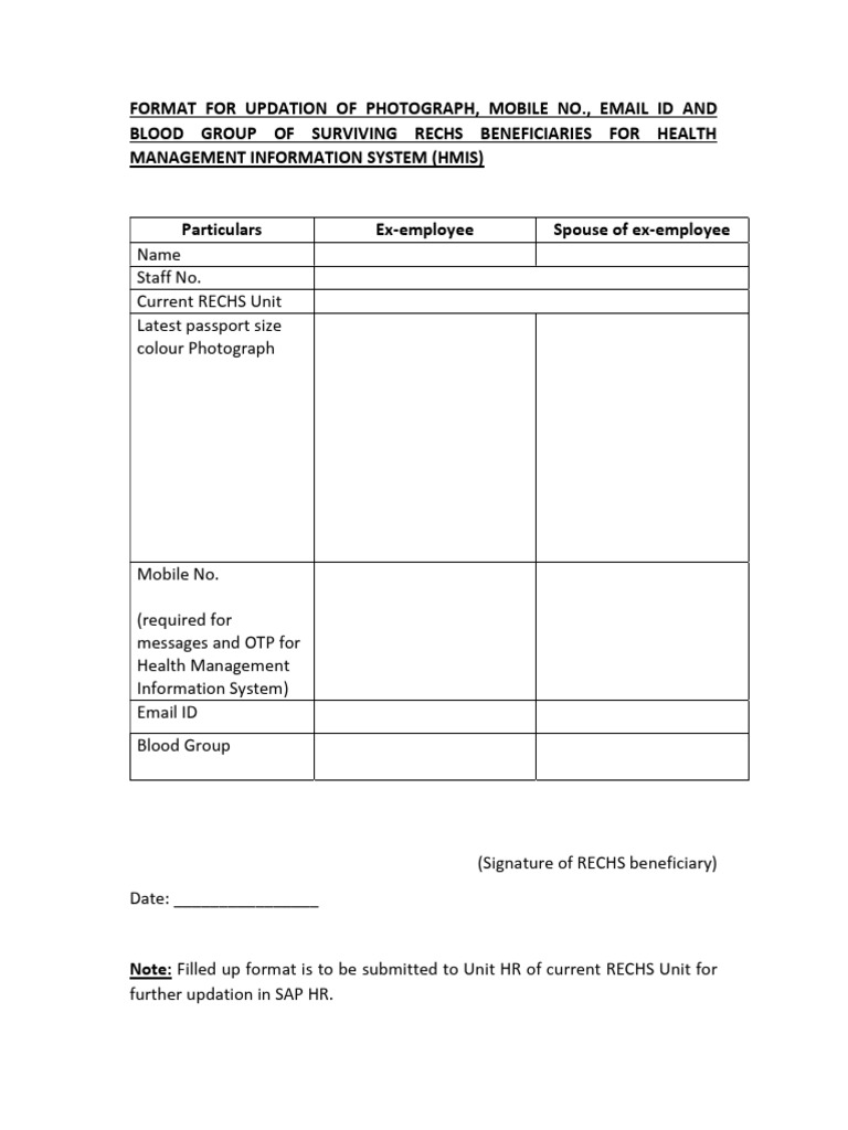 Format For RECHS Beneficiaries Data Updation in SAP | PDF