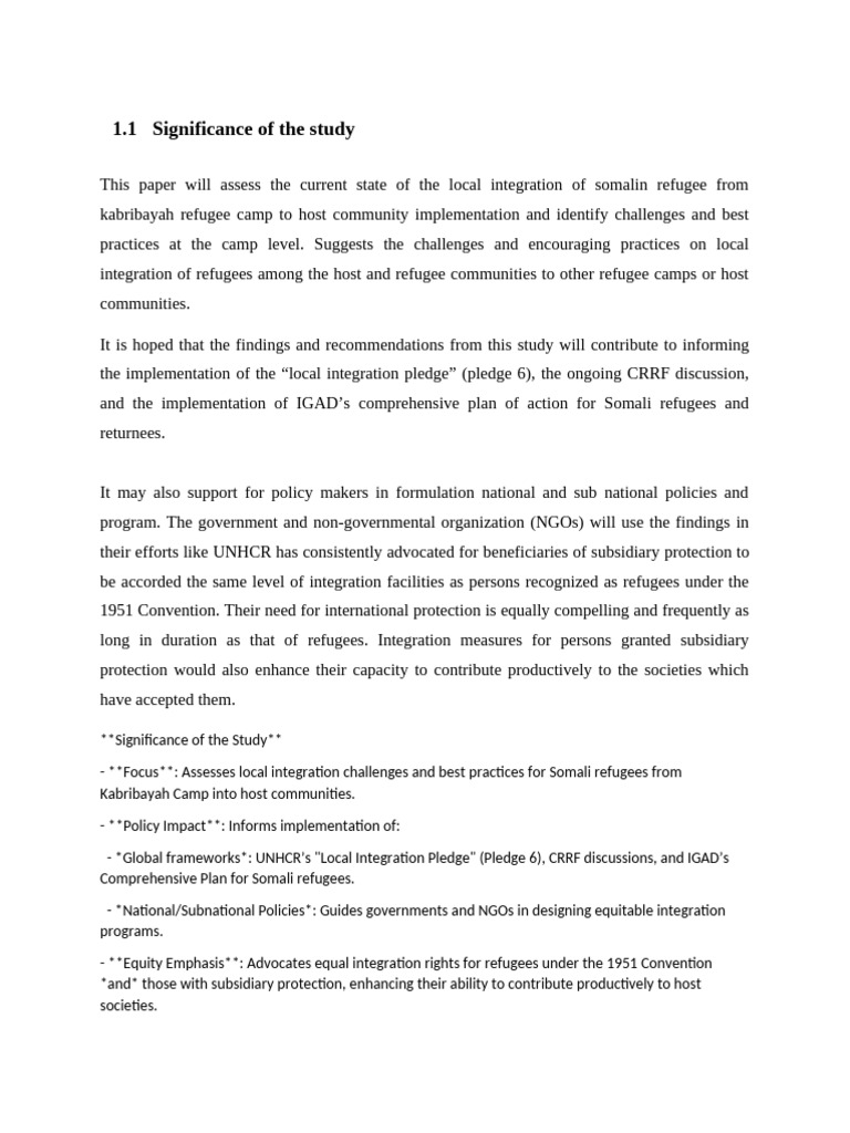 Significance of The Study | PDF | Refugee | United Nations High ...