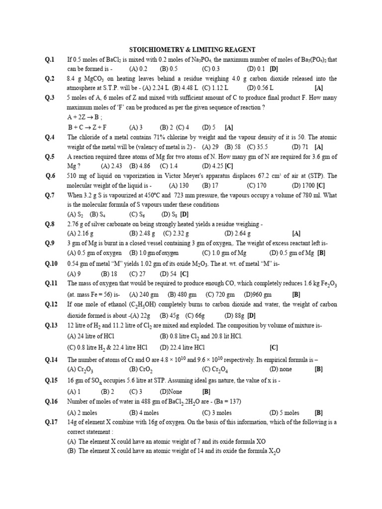 Stoichiometry & Limiting Reagent | PDF | Mole (Unit) | Chemistry