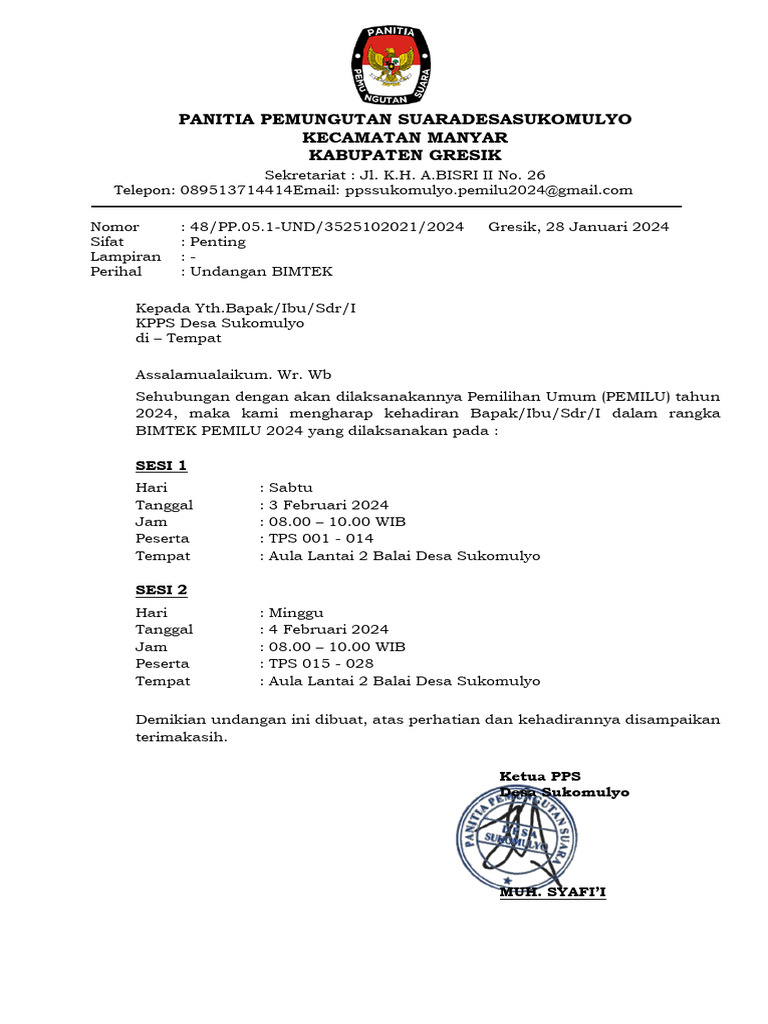 Undangan Bimtek Simulasi KPPS | PDF