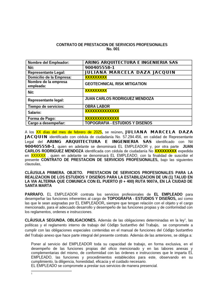 Contrato de Topografia (Servicios Profesionales) | PDF | Derecho laboral | Salario