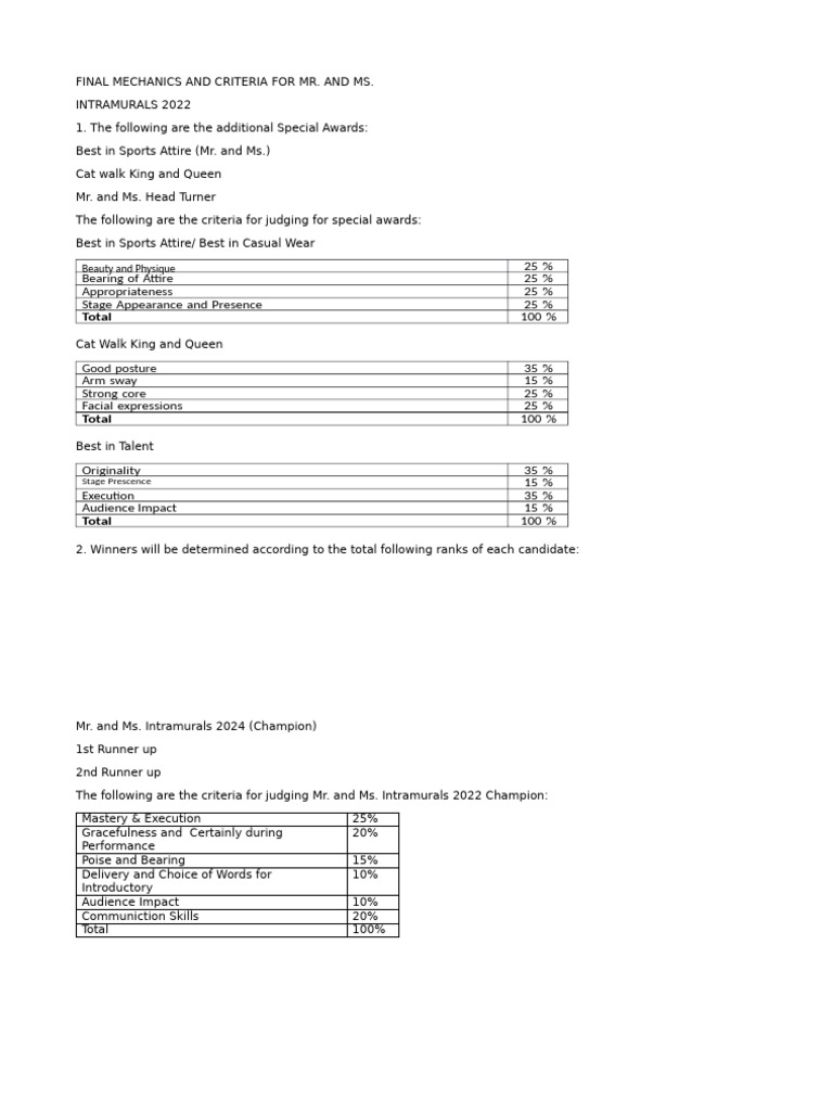 Mechanics and Criteria For Intramurals | PDF | Clothing | Human Appearance