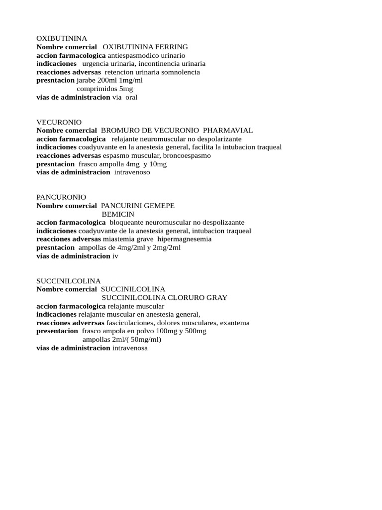 Succinilcolina: Nombre Comercial y Usos | PDF