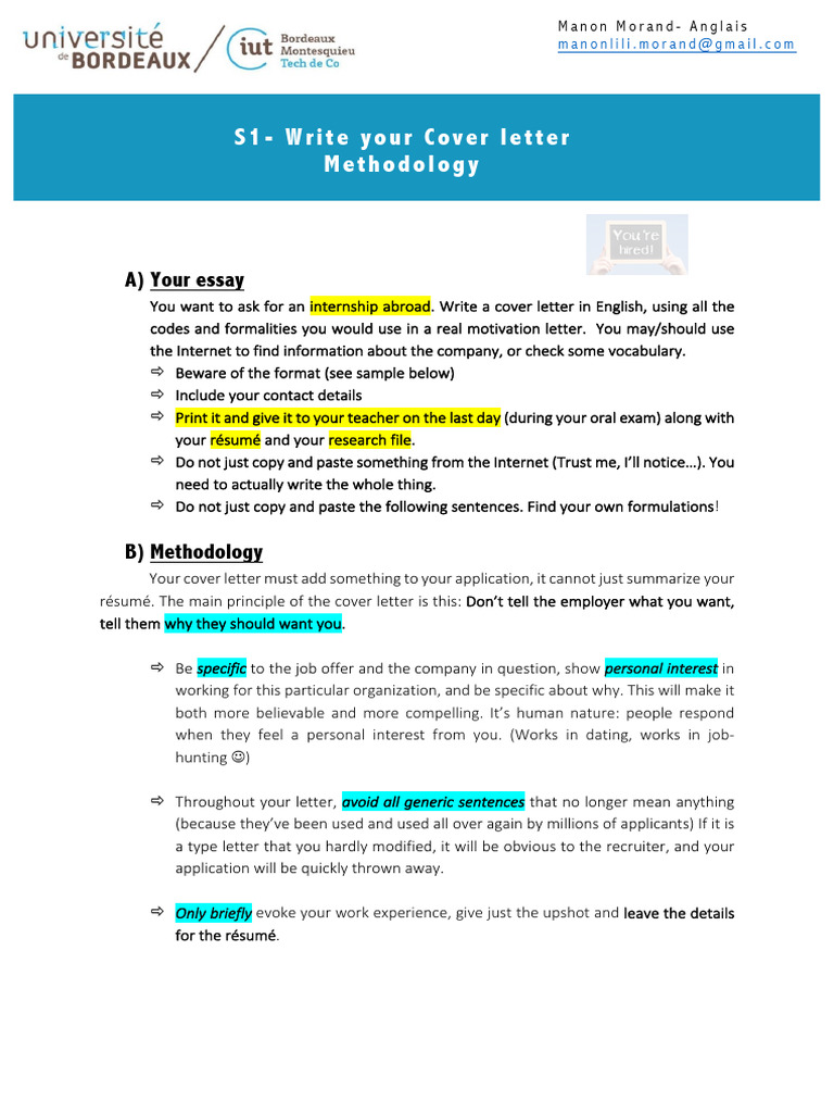S1-Cover Letter Methodology | PDF | Human Communication