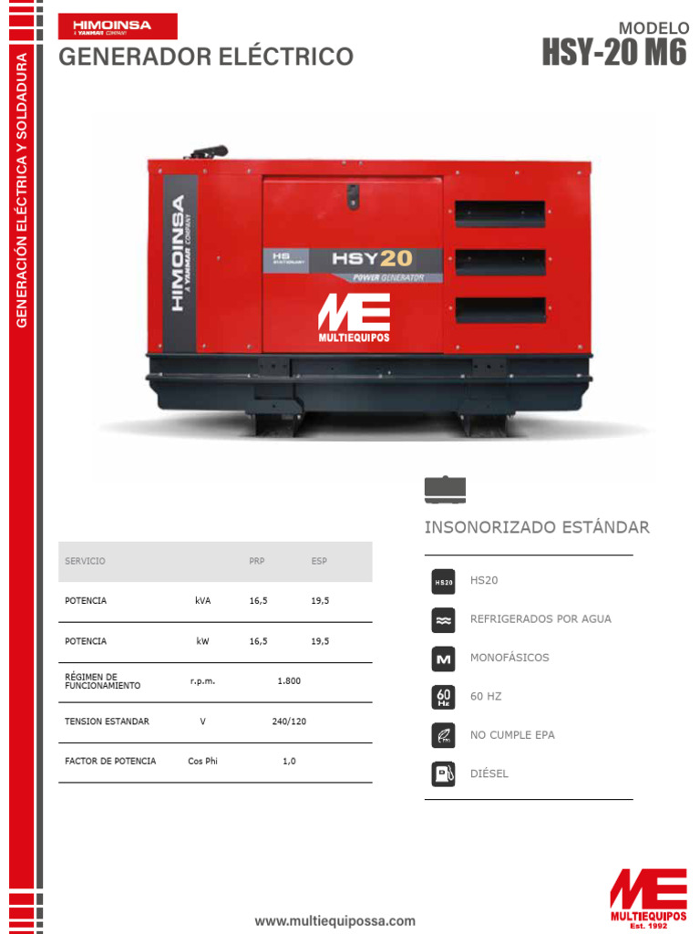 HSY 20 M6 Generador HIMOINSA | PDF | Electricidad | Ingenieria Eléctrica