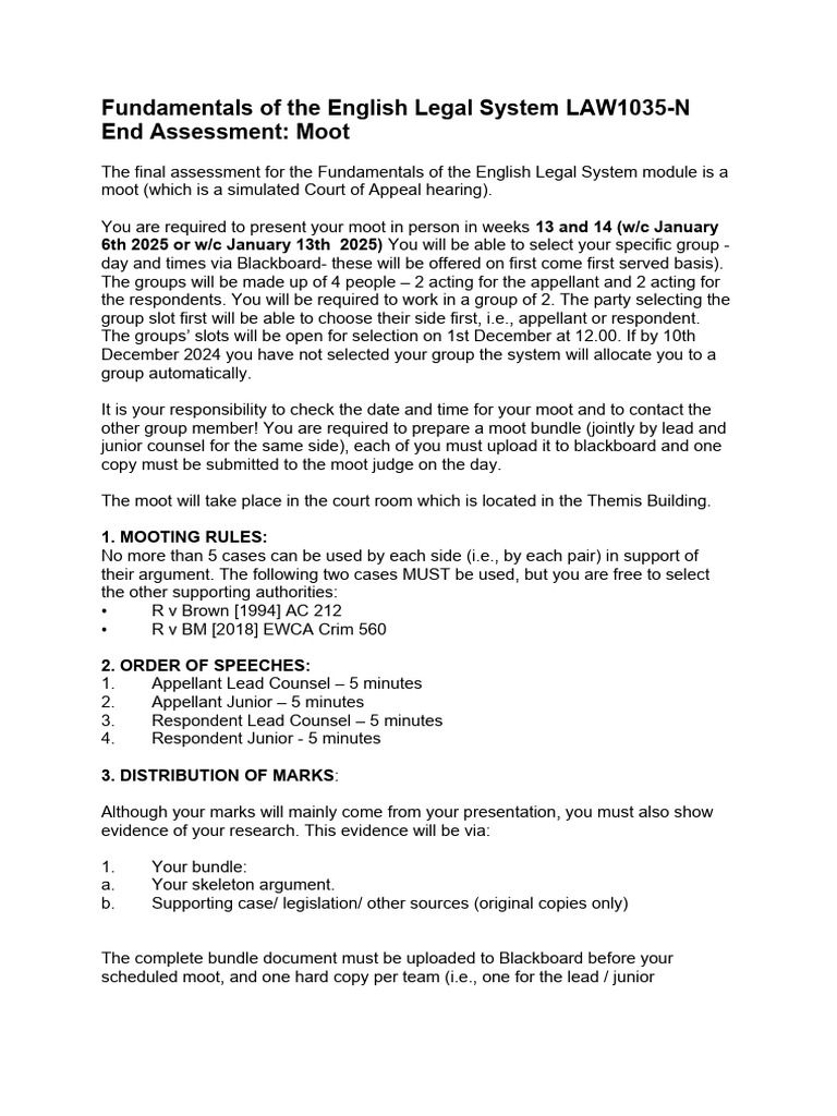 2024-25 Fundamentals of The English Legal System LAW1035 - Tagged | PDF ...