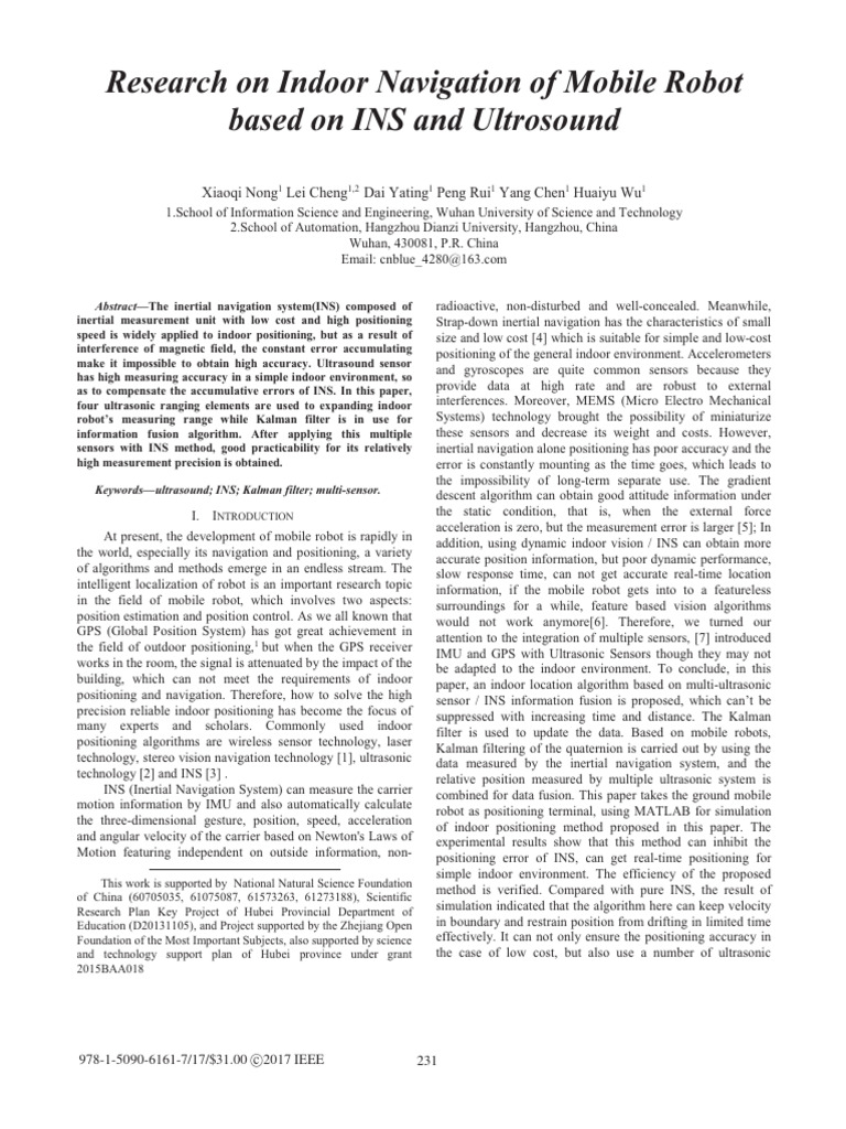 Ultrasound and INS Research Paper | PDF | Inertial Navigation System | Kalman Filter