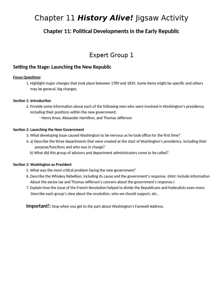 Chapter 11 History Alive Jigsaw Activity 8 14-15 | PDF | Federalist ...