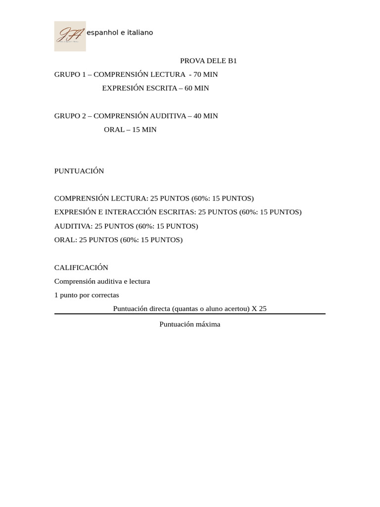 PROVA DELE B1 - Guia | PDF