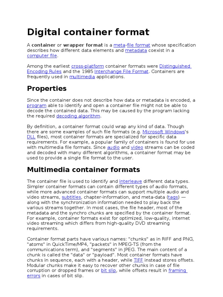 Digital Container Format | Download Free PDF | File Format | Computer File Formats