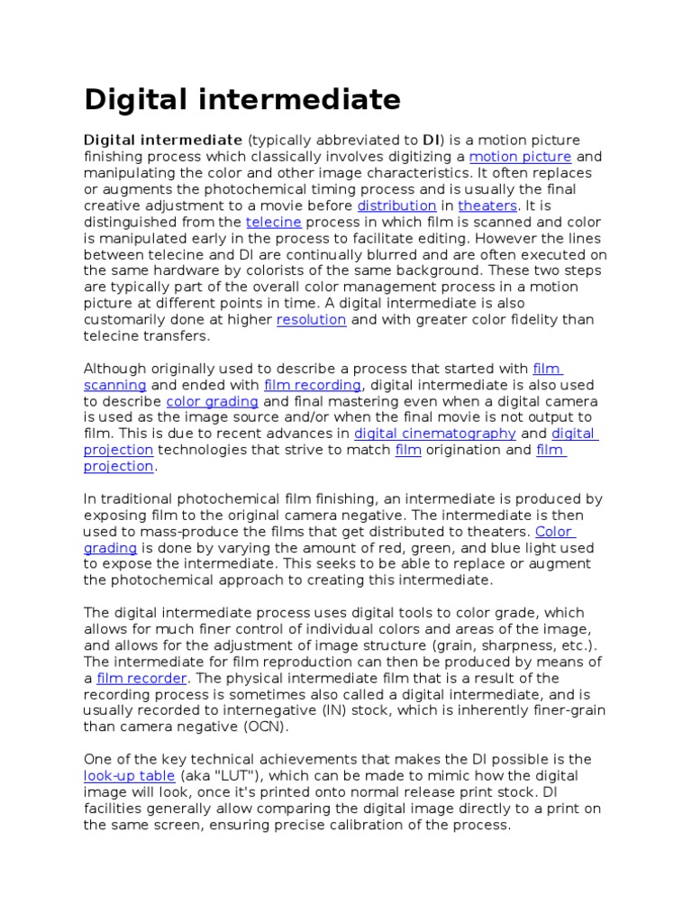 Digital Intermediate | PDF | Imaging | Filmmaking
