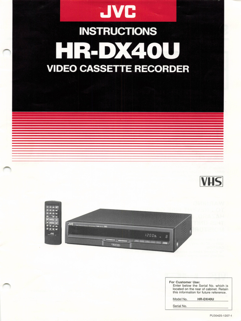 Manual Vcr Jvc Hr-dx40u | PDF | Videocassette Recorder | Cable Television