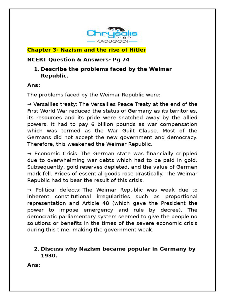 Notes-_Nazism_and_the_rise_of_Hitler | PDF | Weimar Republic | Nazi Germany