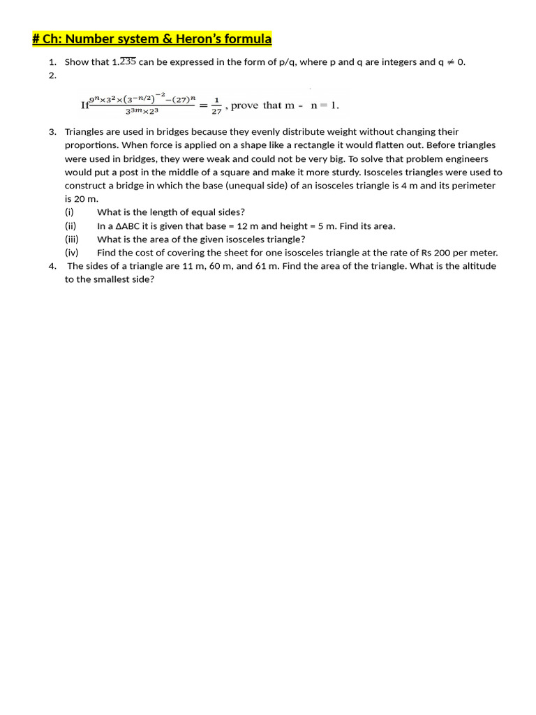 Test - Number System & Heron's Formula | PDF